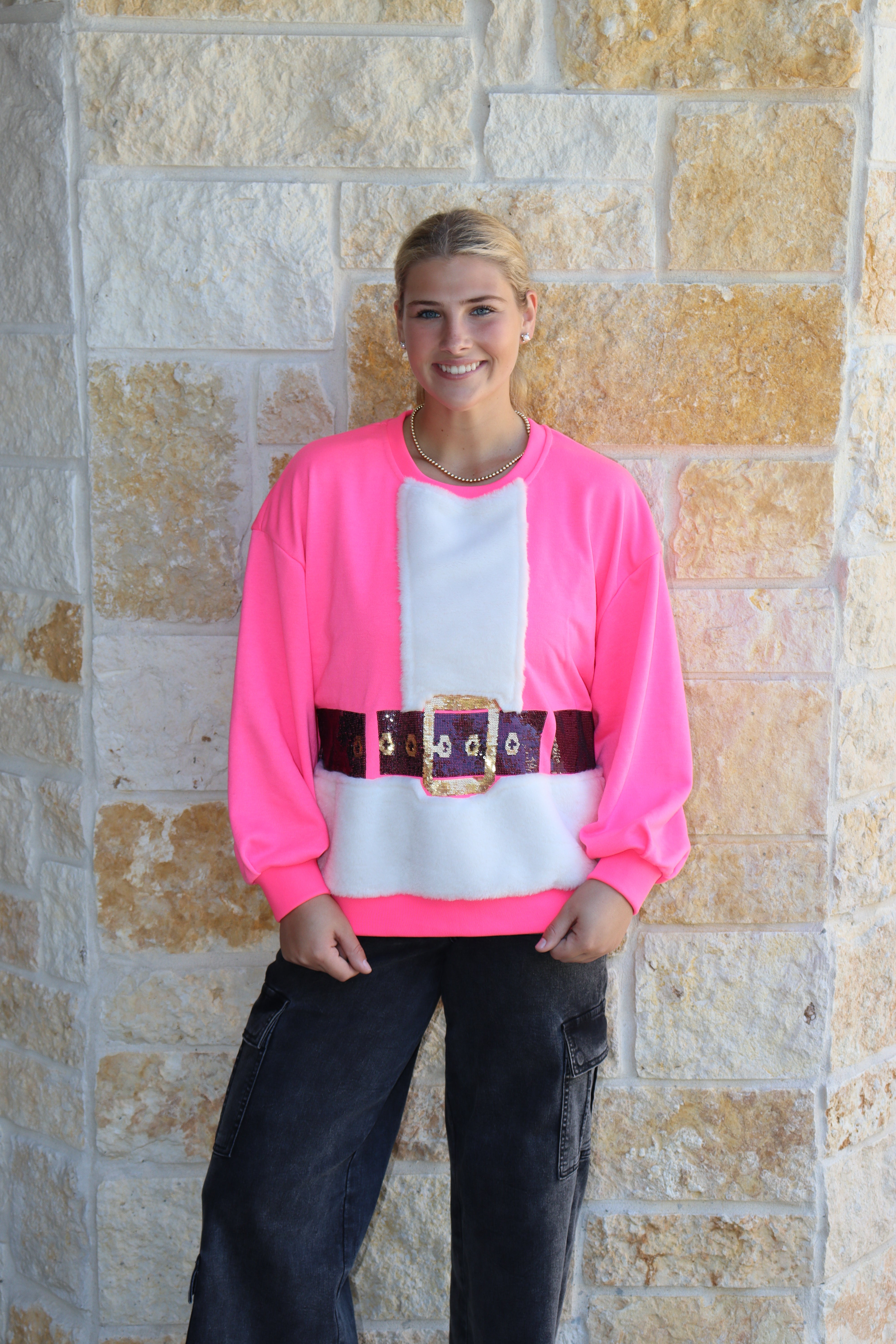Queen of Sparkles Hot Pink Santa Belt Sweatshirt – Milo Rein Boutique